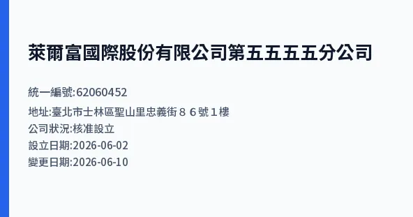 萊爾富國際股份有限公司第五五五五分公司的照片-統編 62060452(臺北市) 公司登記資料與營業項目詳細圖表