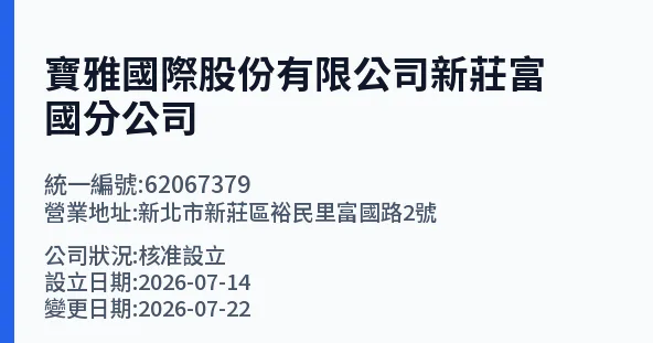 寶雅國際股份有限公司新莊富國分公司的照片-統編 62067379(新北市) 公司登記資料與營業項目詳細圖表