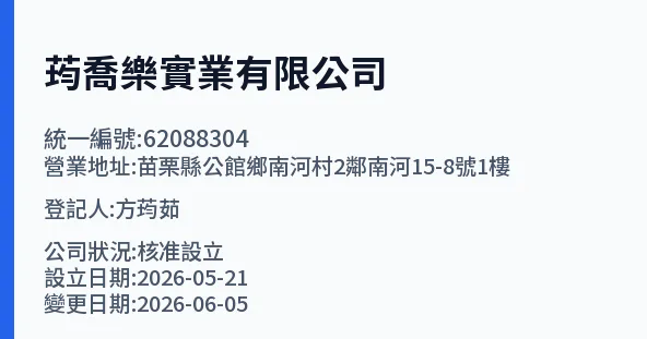 荺喬樂實業有限公司的照片-統編 62088304(苗栗縣) 公司登記資料與營業項目詳細圖表