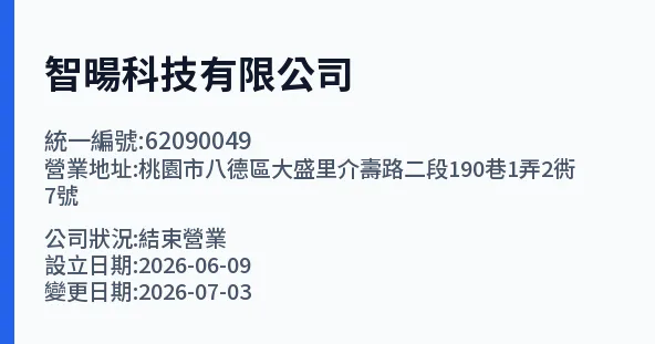 智暘科技有限公司的照片-統編 62090049(桃園市) 公司登記資料與營業項目詳細圖表