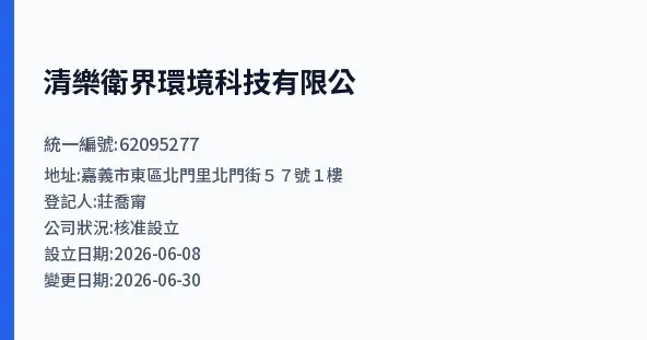 清樂衛界環境科技有限公司的照片-統編 62095277(嘉義市) 公司登記資料與營業項目詳細圖表