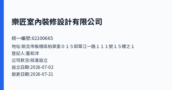 樂匠室內裝修設計有限公司的照片-統編 62100665(新北市) 公司登記資料與營業項目詳細圖表