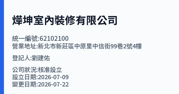 燁坤室內裝修有限公司的照片-統編 62102100(新北市) 公司登記資料與營業項目詳細圖表