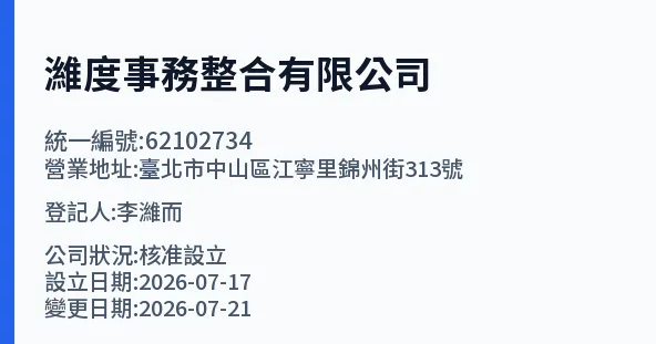 濰度事務整合有限公司的照片-統編 62102734(臺北市) 公司登記資料與營業項目詳細圖表