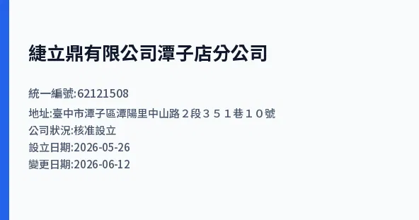 緁立鼎有限公司潭子店分公司的照片-統編 62121508(臺中市) 公司登記資料與營業項目詳細圖表