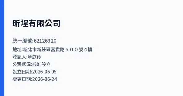 昕埕有限公司的照片-統編 62126320(新北市) 公司登記資料與營業項目詳細圖表
