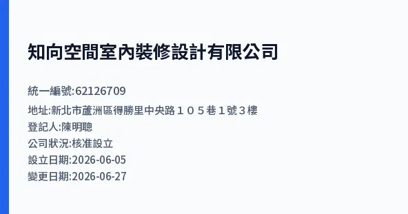 知向空間室內裝修設計有限公司的照片-統編 62126709(新北市) 公司登記資料與營業項目詳細圖表