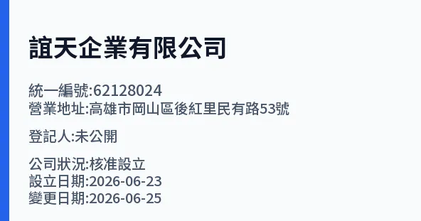 誼天企業有限公司的照片-統編 62128024(高雄市) 公司登記資料與營業項目詳細圖表