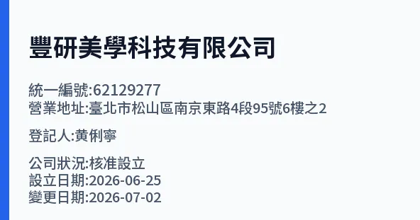 豐研美學科技有限公司的照片-統編 62129277(臺北市) 公司登記資料與營業項目詳細圖表