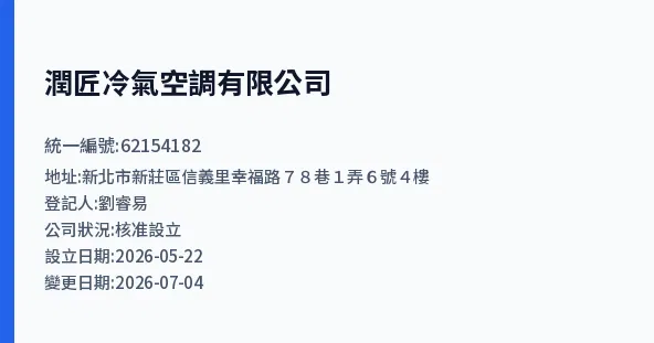 潤匠冷氣空調有限公司的照片-統編 62154182(新北市) 公司登記資料與營業項目詳細圖表