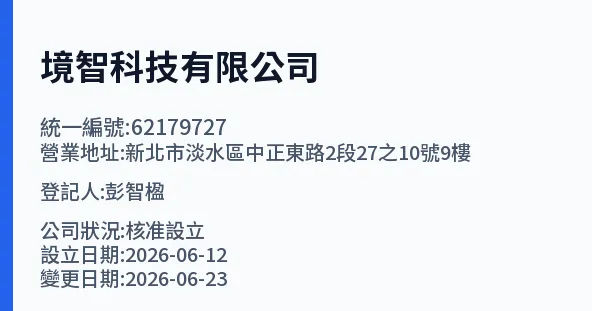 境智科技有限公司的照片-統編 62179727(新北市) 公司登記資料與營業項目詳細圖表