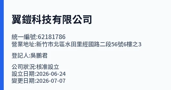翼鎧科技有限公司的照片-統編 62181786(新竹市) 公司登記資料與營業項目詳細圖表