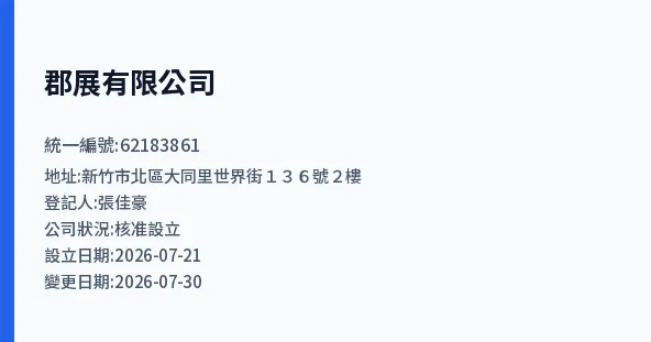 郡展有限公司的照片-統編 62183861(新竹市) 公司登記資料與營業項目詳細圖表
