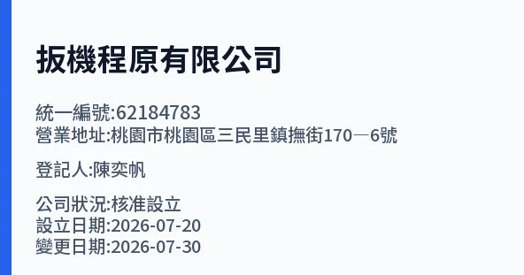 扳機程原有限公司的照片-統編 62184783(桃園市) 公司登記資料與營業項目詳細圖表