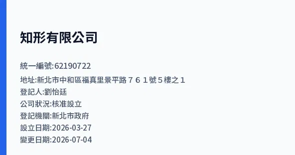 知形有限公司的照片-統編 62190722(新北市) 公司登記資料與營業項目詳細圖表