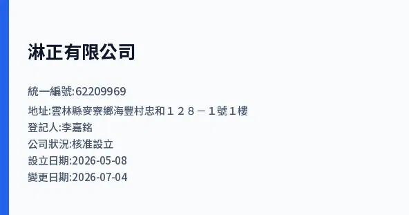 淋正有限公司的照片-統編 62209969 公司登記資料與營業項目詳細圖表