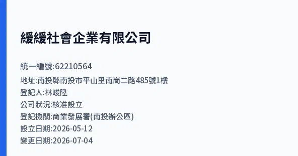 緩緩社會企業有限公司的照片-統編 62210564(南投縣) 公司登記資料與營業項目詳細圖表