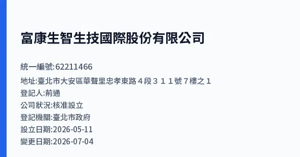 富康生智生技國際股份有限公司的照片-統編 62211466(臺北市) 公司登記資料與營業項目詳細圖表