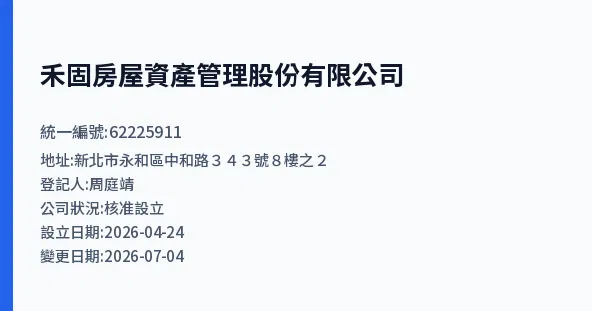 禾固房屋資產管理股份有限公司的照片-統編 62225911 公司登記資料與營業項目詳細圖表