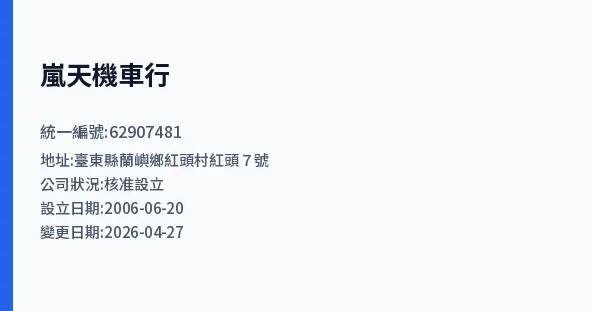 嵐天機車行的照片-統編 62907481(臺東縣) 公司登記資料與營業項目詳細圖表