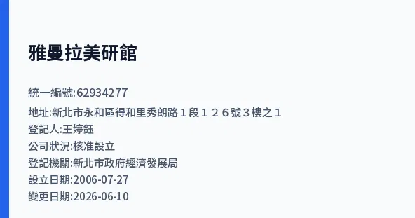 雅曼拉美研館的照片-統編 62934277(新北市) 公司登記資料與營業項目詳細圖表