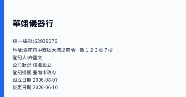 華翊儀器行的照片-統編 62939076(臺南市) 公司登記資料與營業項目詳細圖表