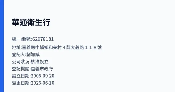 華通衛生行的照片-統編 62978181(嘉義縣) 公司登記資料與營業項目詳細圖表