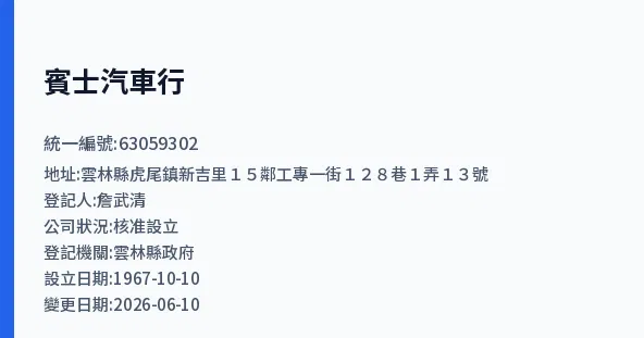 賓士汽車行的照片-統編 63059302(雲林縣) 公司登記資料與營業項目詳細圖表