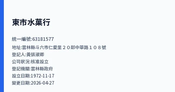 東市水菓行的照片-統編 63181577(雲林縣) 公司登記資料與營業項目詳細圖表