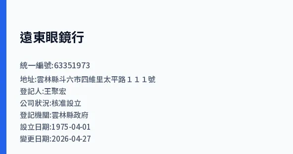 遠東眼鏡行的照片-統編 63351973(雲林縣) 公司登記資料與營業項目詳細圖表