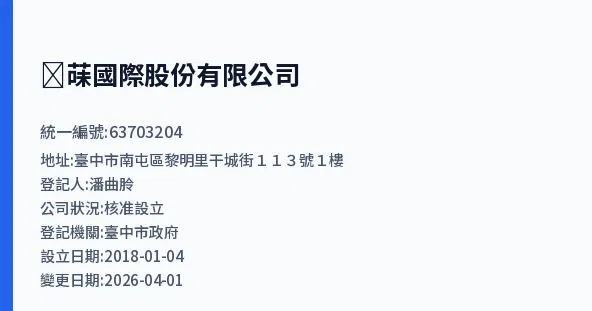 咊菋國際股份有限公司的照片-統編 63703204(臺中市) 公司登記資料與營業項目詳細圖表