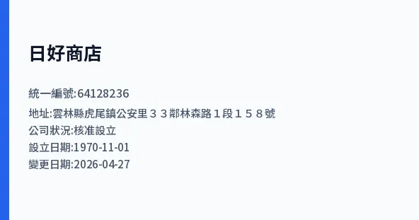 日好商店的照片-統編 64128236(雲林縣) 公司登記資料與營業項目詳細圖表