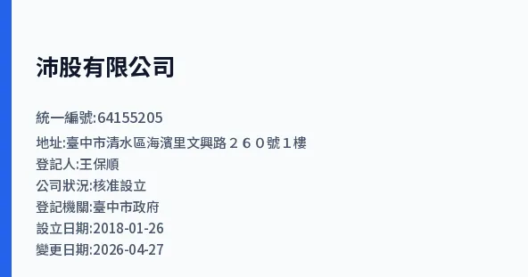 沛股有限公司的照片-統編 64155205(臺中市) 公司登記資料與營業項目詳細圖表