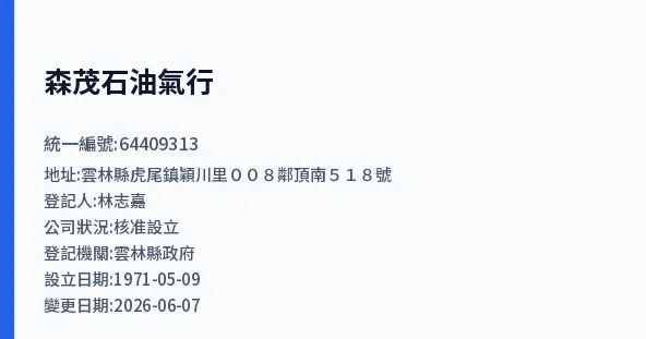 森茂石油氣行的照片-統編 64409313(雲林縣) 公司登記資料與營業項目詳細圖表