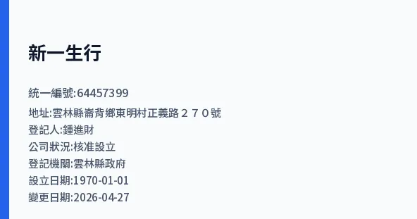 新一生行的照片-統編 64457399(雲林縣) 公司登記資料與營業項目詳細圖表