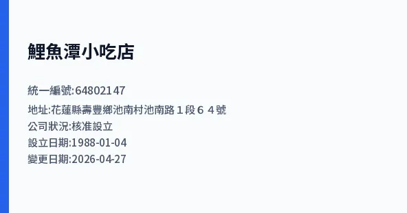 鯉魚潭小吃店的照片-統編 64802147(花蓮縣) 公司登記資料與營業項目詳細圖表