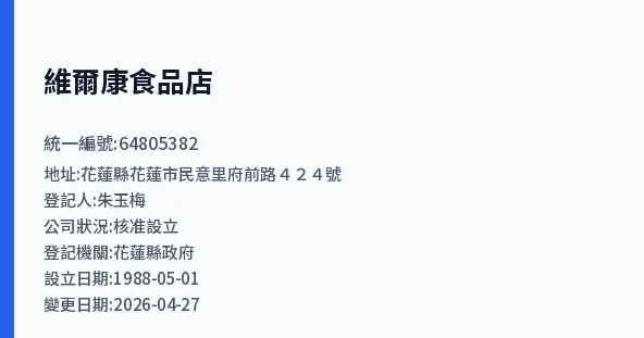 維爾康食品店的照片-統編 64805382(花蓮縣) 公司登記資料與營業項目詳細圖表