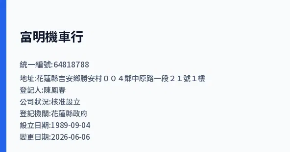 富明機車行的照片-統編 64818788(花蓮縣) 公司登記資料與營業項目詳細圖表