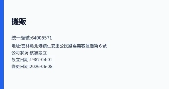 攤販的照片-統編 64905571(雲林縣) 公司登記資料與營業項目詳細圖表