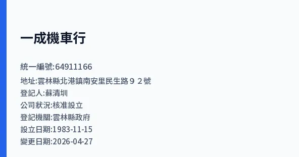 一成機車行的照片-統編 64911166(雲林縣) 公司登記資料與營業項目詳細圖表