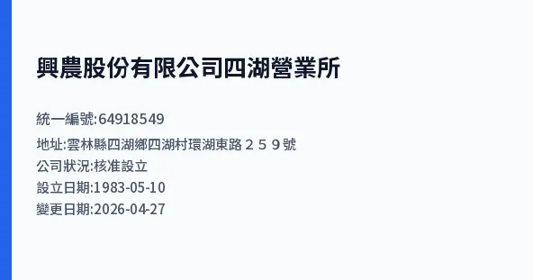 興農股份有限公司四湖營業所的照片-統編 64918549(雲林縣) 公司登記資料與營業項目詳細圖表