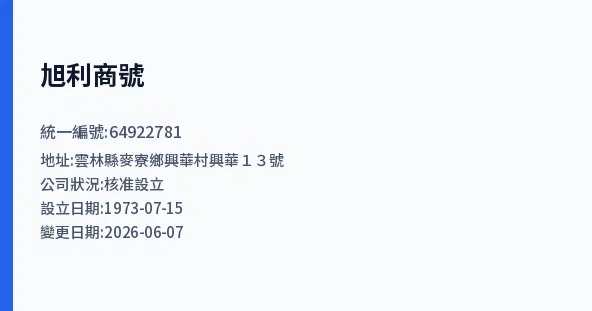 旭利商號的照片-統編 64922781(雲林縣) 公司登記資料與營業項目詳細圖表