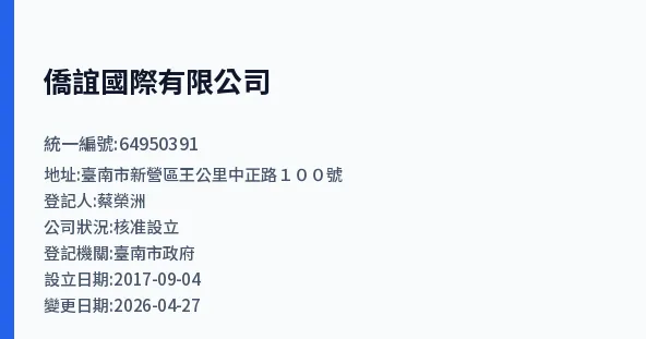 僑誼國際有限公司的照片-統編 64950391(臺南市) 公司登記資料與營業項目詳細圖表