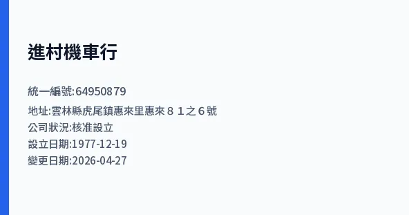 進村機車行的照片-統編 64950879(雲林縣) 公司登記資料與營業項目詳細圖表