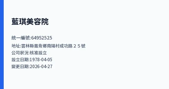 藍琪美容院的照片-統編 64952525(雲林縣) 公司登記資料與營業項目詳細圖表
