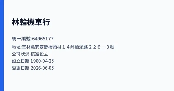 林輪機車行的照片-統編 64965177(雲林縣) 公司登記資料與營業項目詳細圖表