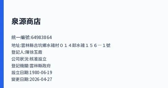 泉源商店的照片-統編 64983864(雲林縣) 公司登記資料與營業項目詳細圖表