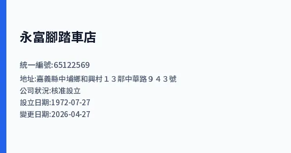 永富腳踏車店的照片-統編 65122569(嘉義縣) 公司登記資料與營業項目詳細圖表
