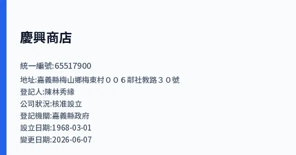 慶興商店的照片-統編 65517900(嘉義縣) 公司登記資料與營業項目詳細圖表