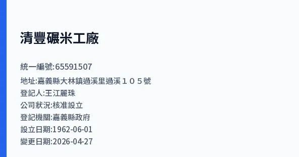 清豐碾米工廠的照片-統編 65591507(嘉義縣) 公司登記資料與營業項目詳細圖表